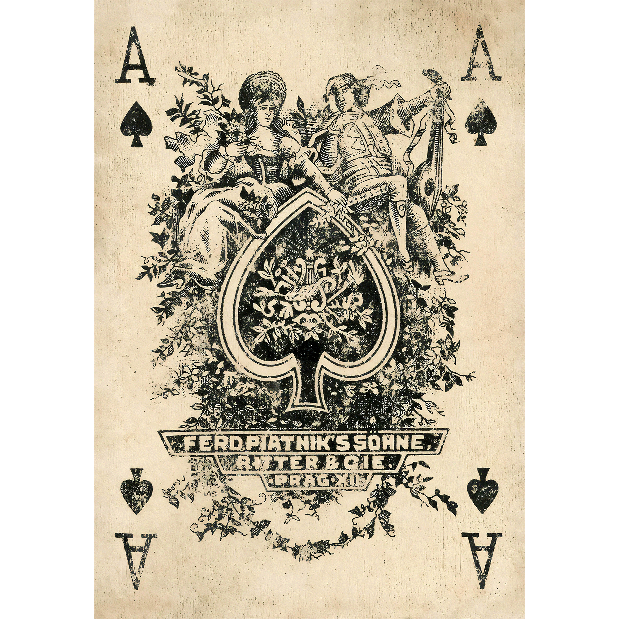 Ace Of Spades Vintage Playing Card - Wall Art Wrapped Frame Canvas Pri ...